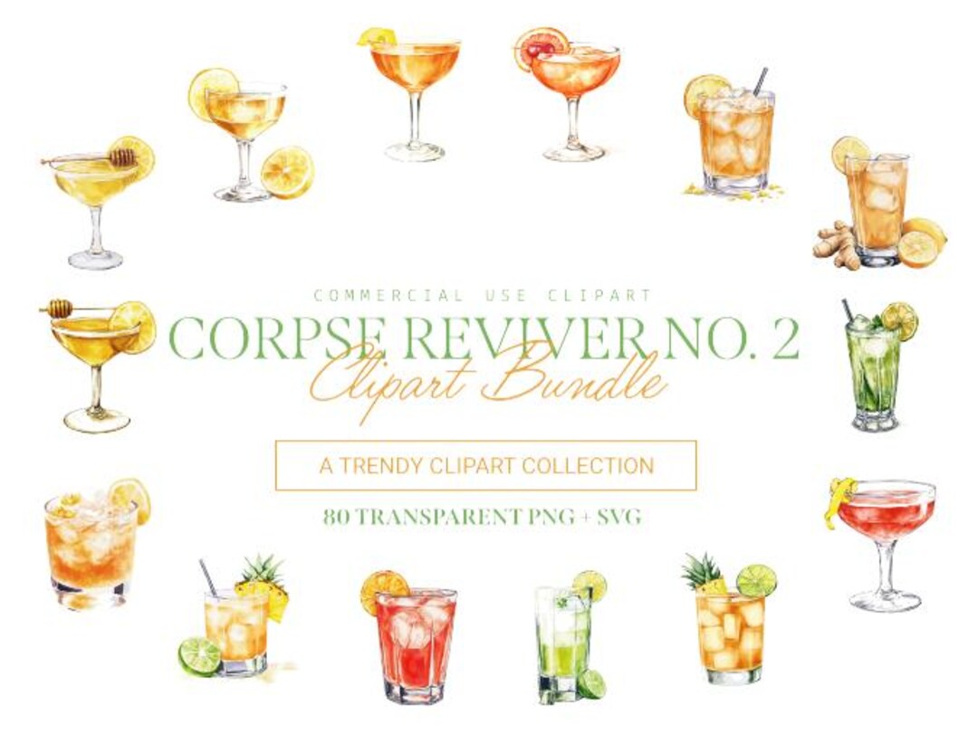 Corpse Reviver No. 2 Clipart Bundle: 80 Cocktail Designs (SVG & PNG) - Etsy