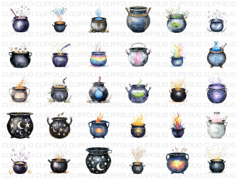 Cauldron Clipart Bundle, 56 Designs, SVG and PNG, Magical and Enchanted ...