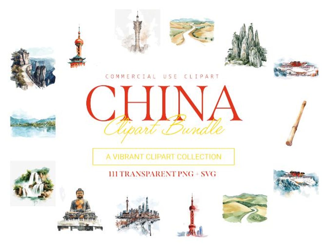China Clipart Bundle, 111 Designs, SVG and PNG, Iconic Landmarks and ...