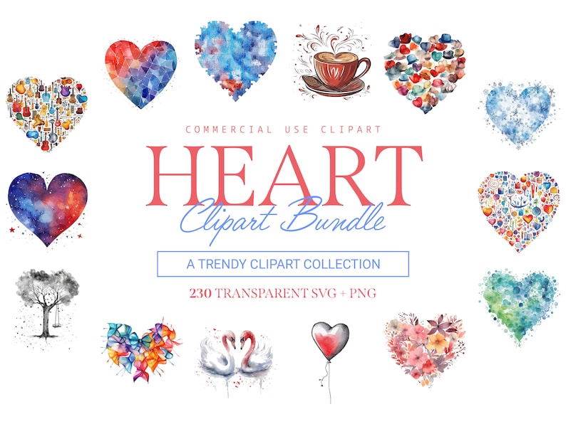 Heart Clipart Bundle - 230 Designs | SVG & PNG | High Resolution ...