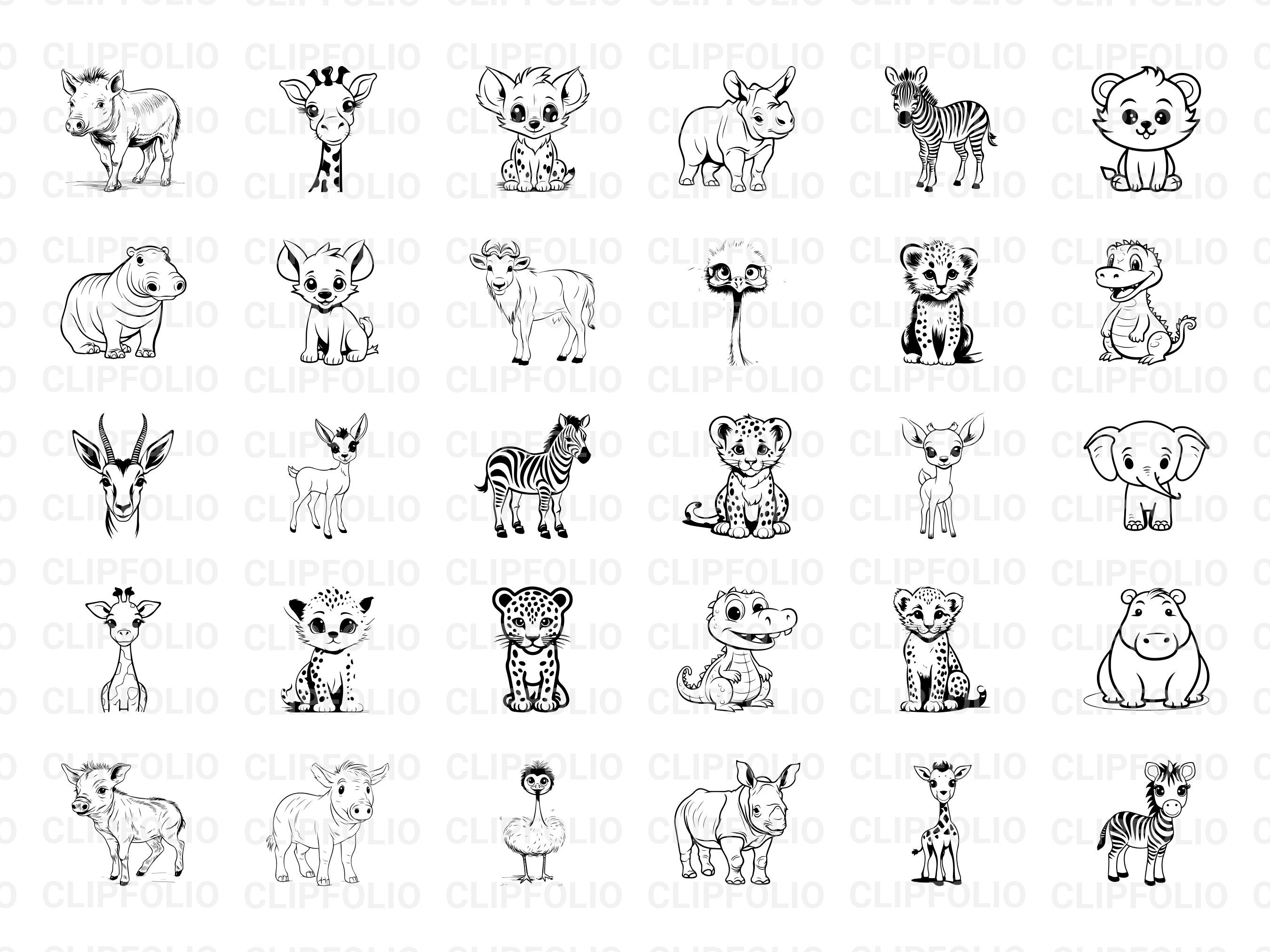 Cute and Adorable Safari Clipart Bundle - 64 Designs | SVG & PNG | High ...