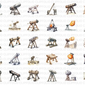 Catapult Clipart Bundle, 80 Designs, SVG and PNG, Medieval Siege Art ...