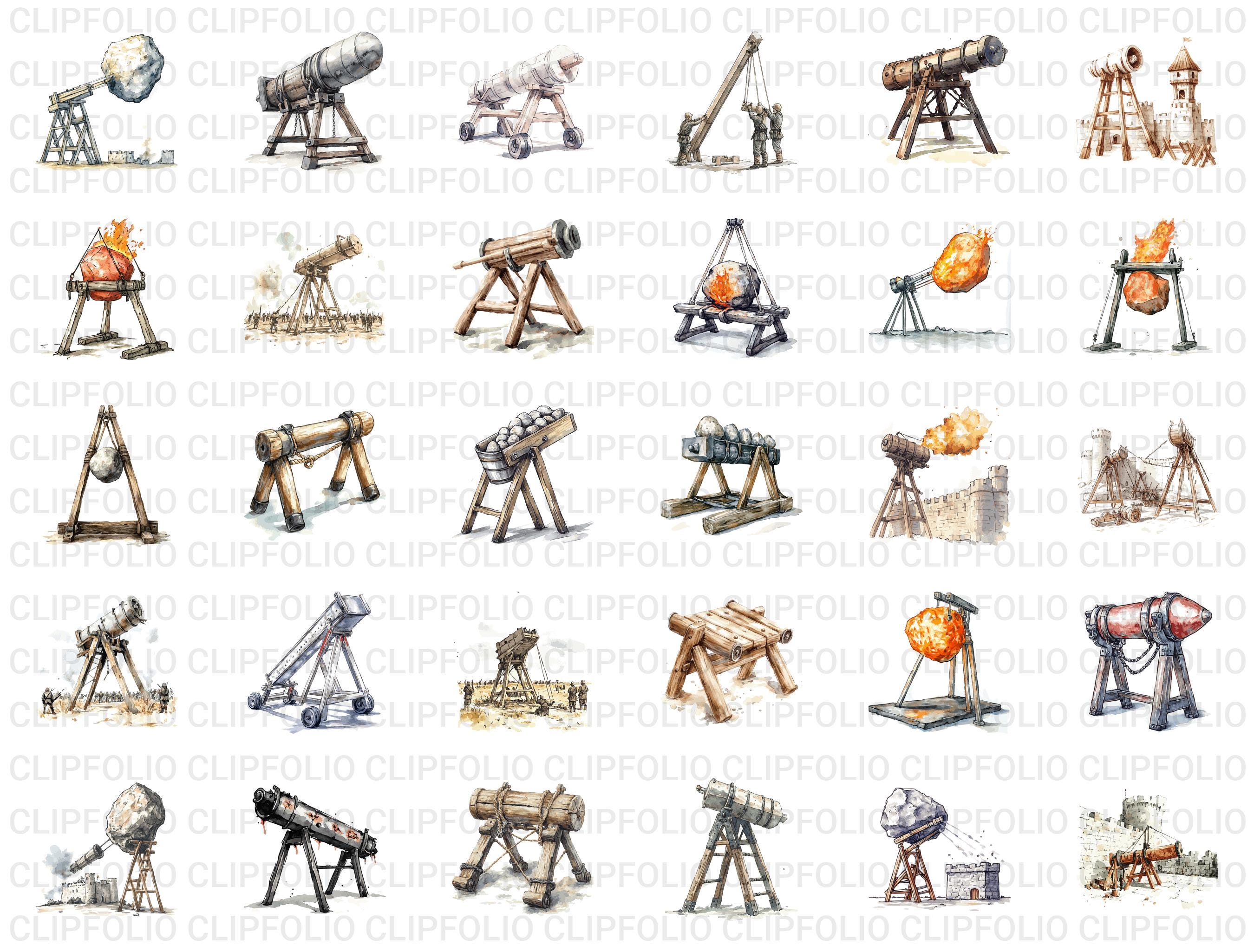 Catapult Clipart Bundle, 80 Designs, SVG and PNG, Medieval Siege Art ...