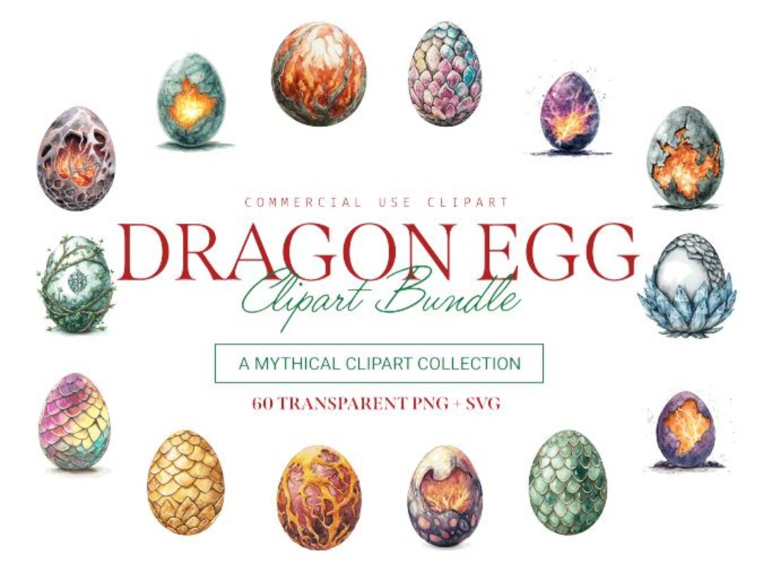 Dragon Egg Clipart Bundle, 60 Designs, SVG and PNG, Fantasy and ...
