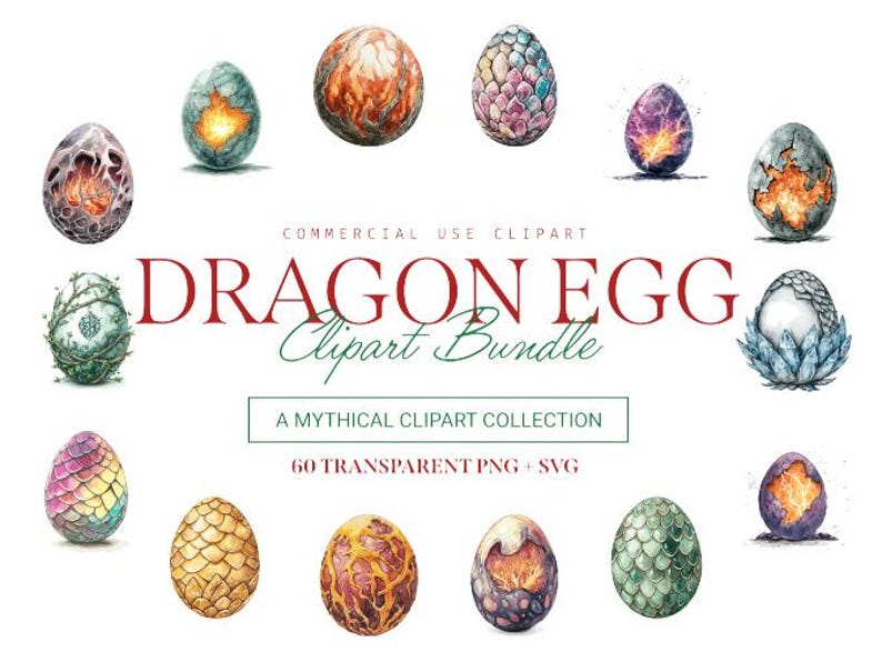 Dragon Egg Clipart Bundle, 60 Designs, SVG and PNG, Fantasy and ...