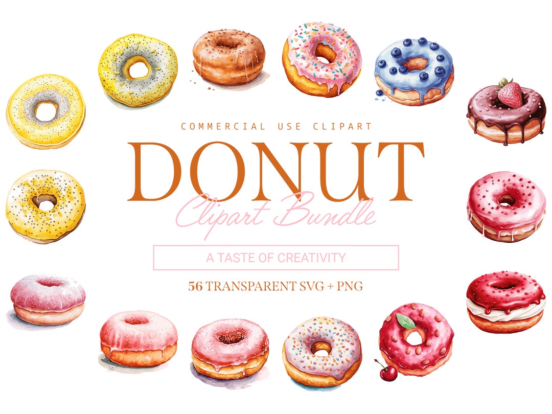 Donut Clipart Bundle - 56 Designs | SVG & PNG | High Resolution ...