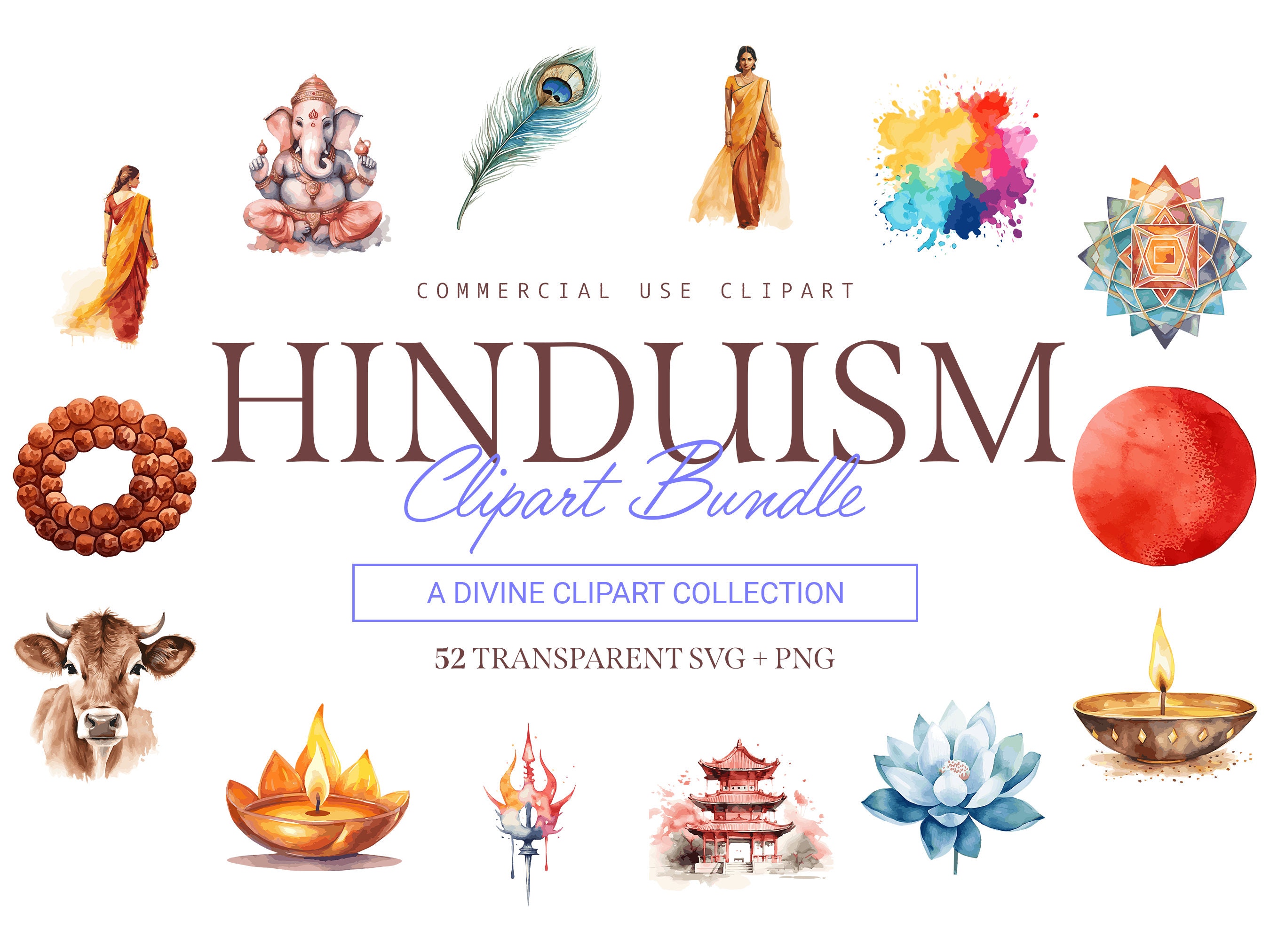 Hinduismus Clipart Bundle - 52 Designs | SVG & PNG | Hohe Auflösung ...