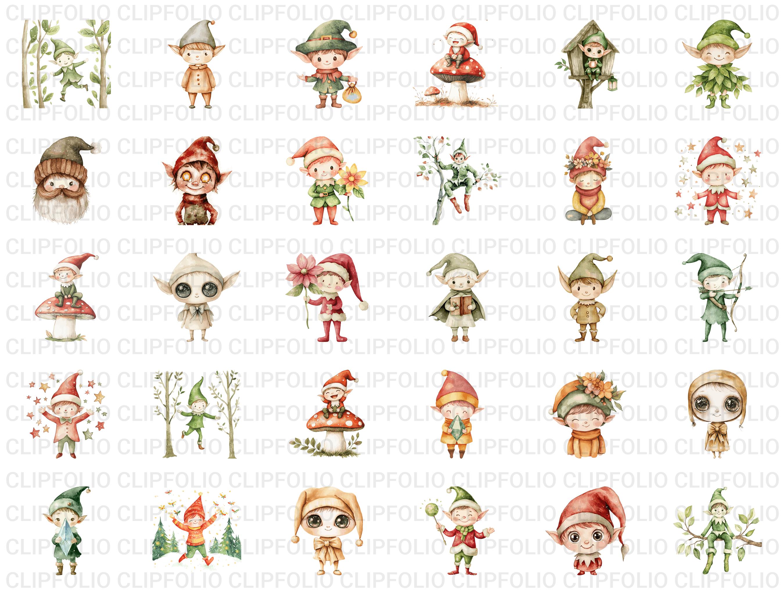 Elf Clipart Bundle, 100 Designs, SVG and PNG, Fantasy and Holiday Art ...
