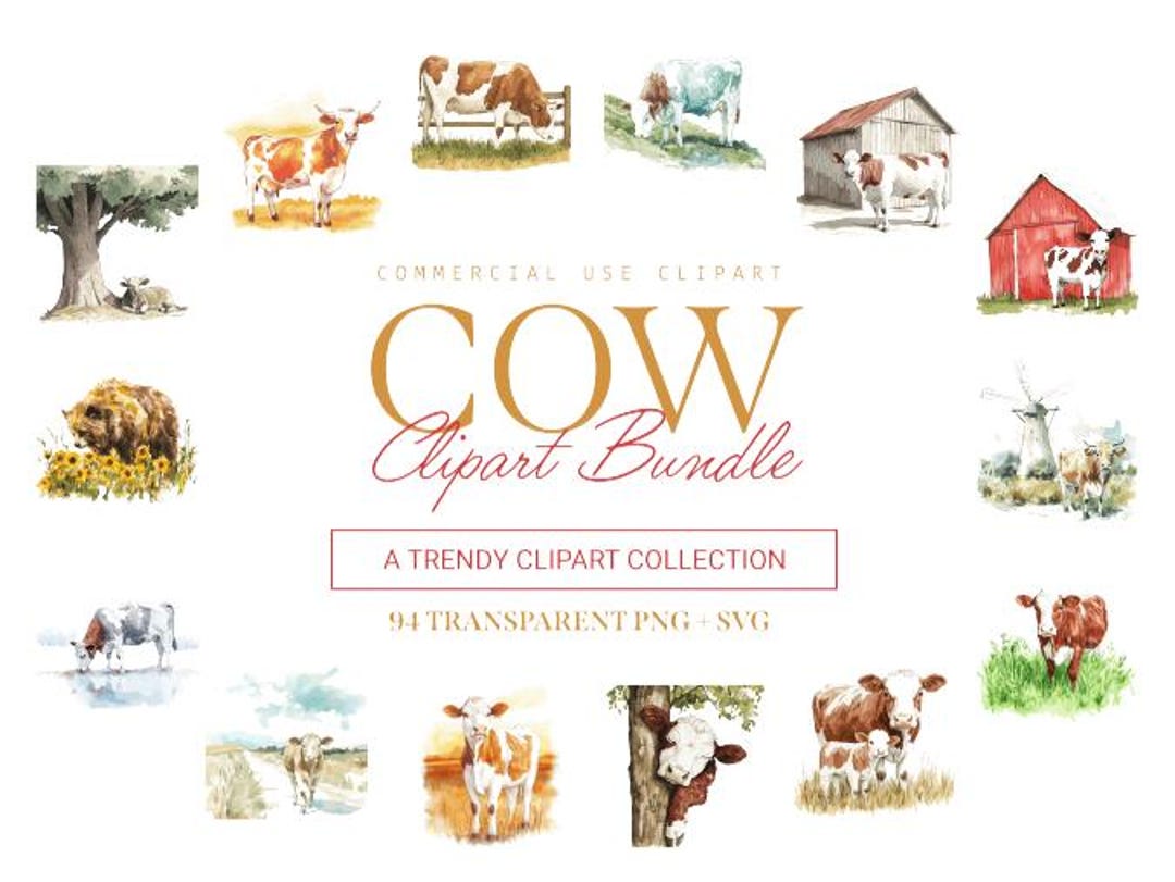 Cow Clipart Bundle: 94 Farm Animal Designs (SVG & PNG) - Etsy