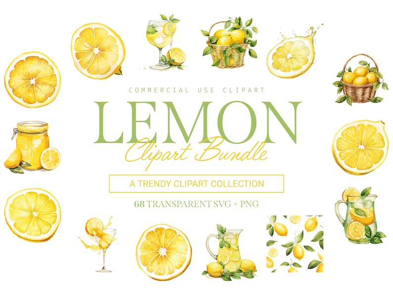 Lemon Clipart Bundle - 68 Designs | SVG & PNG | High Resolution | Fresh ...