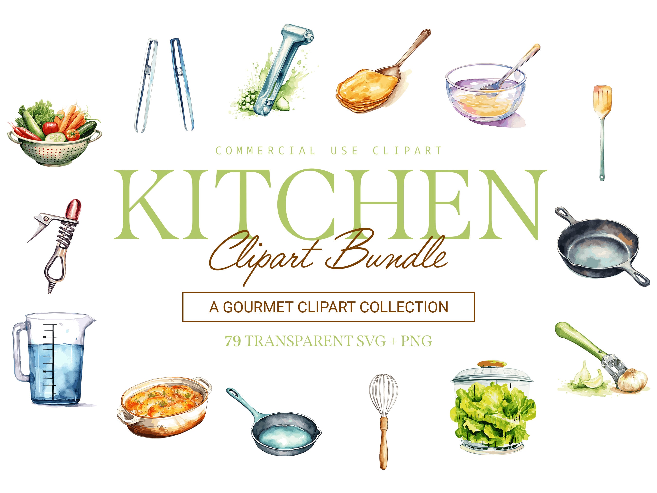 Kitchen Clipart Bundle 79 Designs SVG & PNG High Resolution Authentic ...