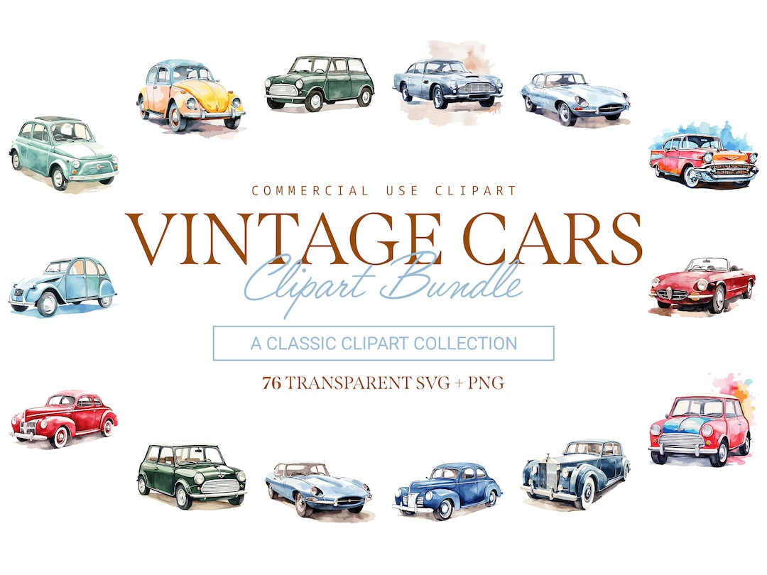 Vintage Cars Clipart Bundle: 76 Classic Automobile Illustrations (SVG ...
