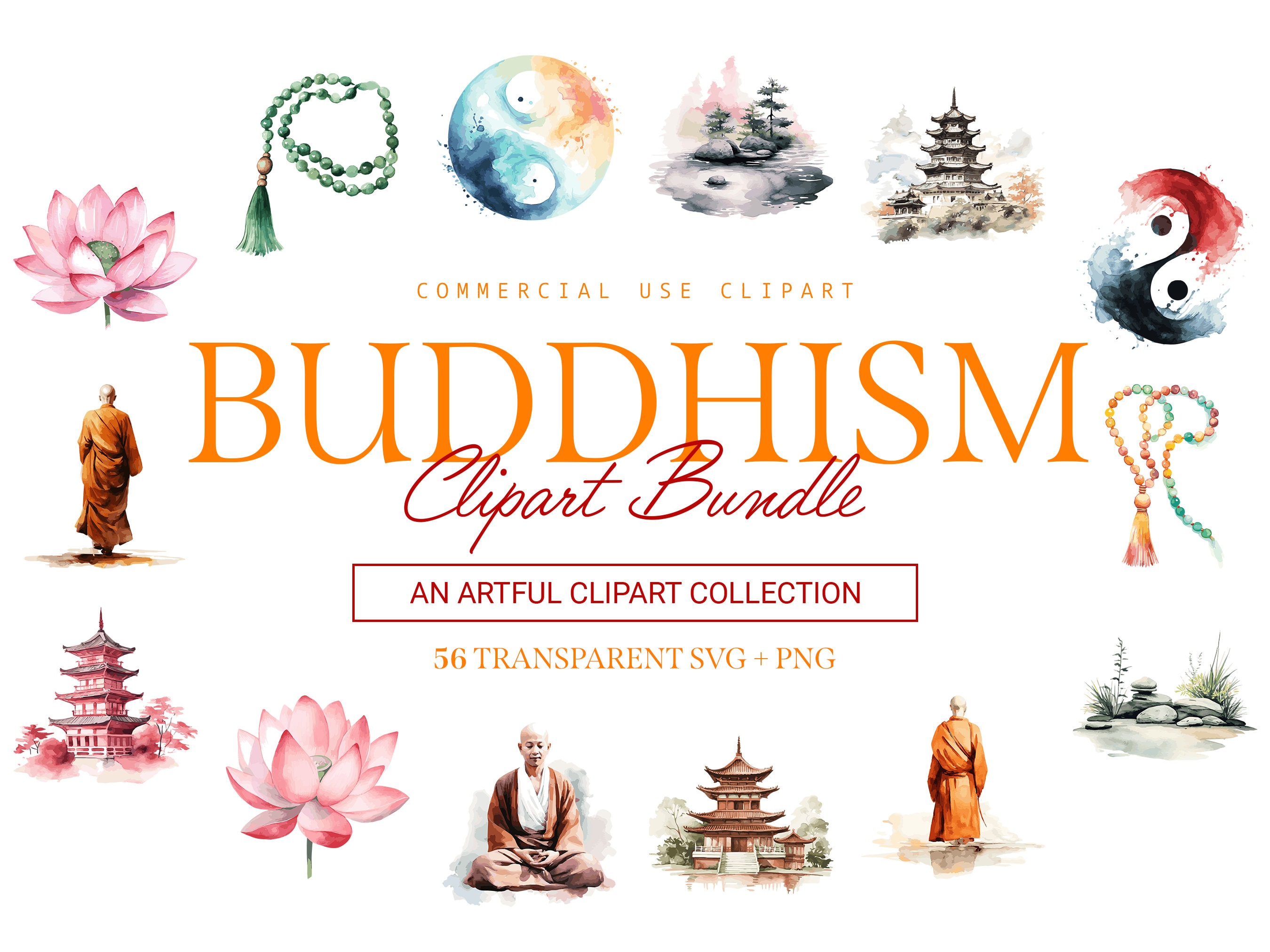 Buddhism Clipart Bundle - 56 Designs | SVG & PNG | High Resolution ...
