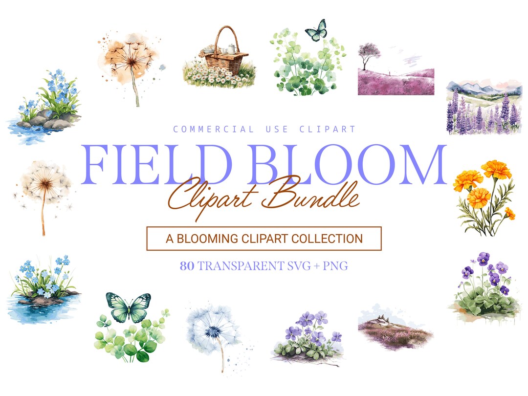 Field Bloom Clipart Bundle - 80 Designs | SVG & PNG | High Resolution ...