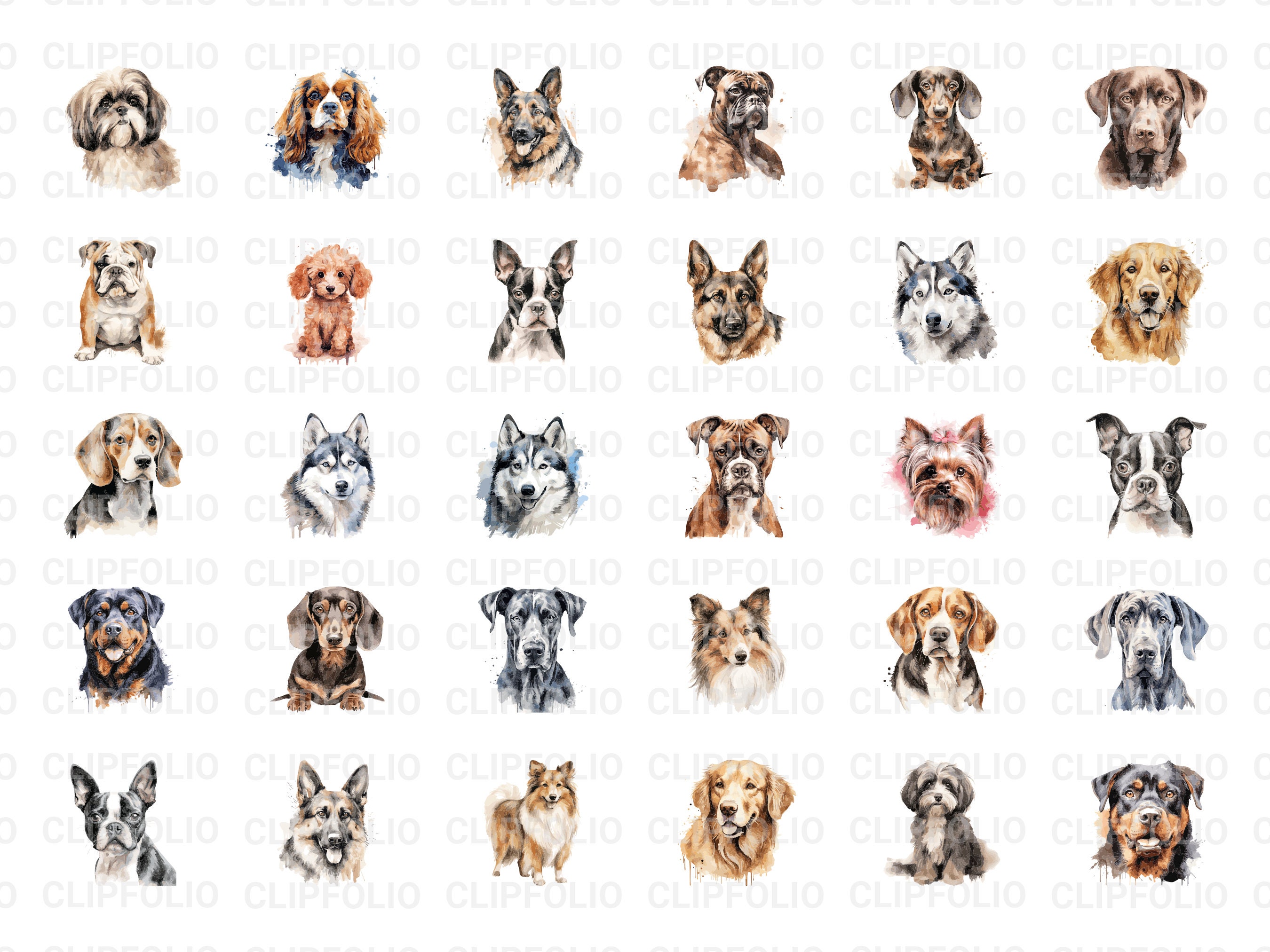 Dog Breed Clipart Bundle 75 Designs SVG & PNG High Resolution Lifelike ...
