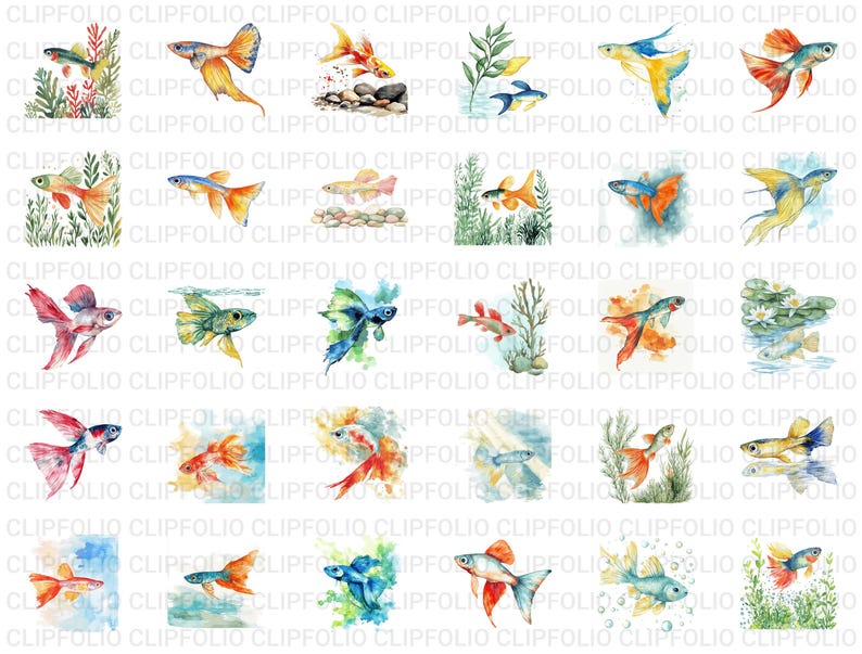 Guppy Clipart Bundle, 102 Designs, SVG and PNG, Aquarium and Digital ...