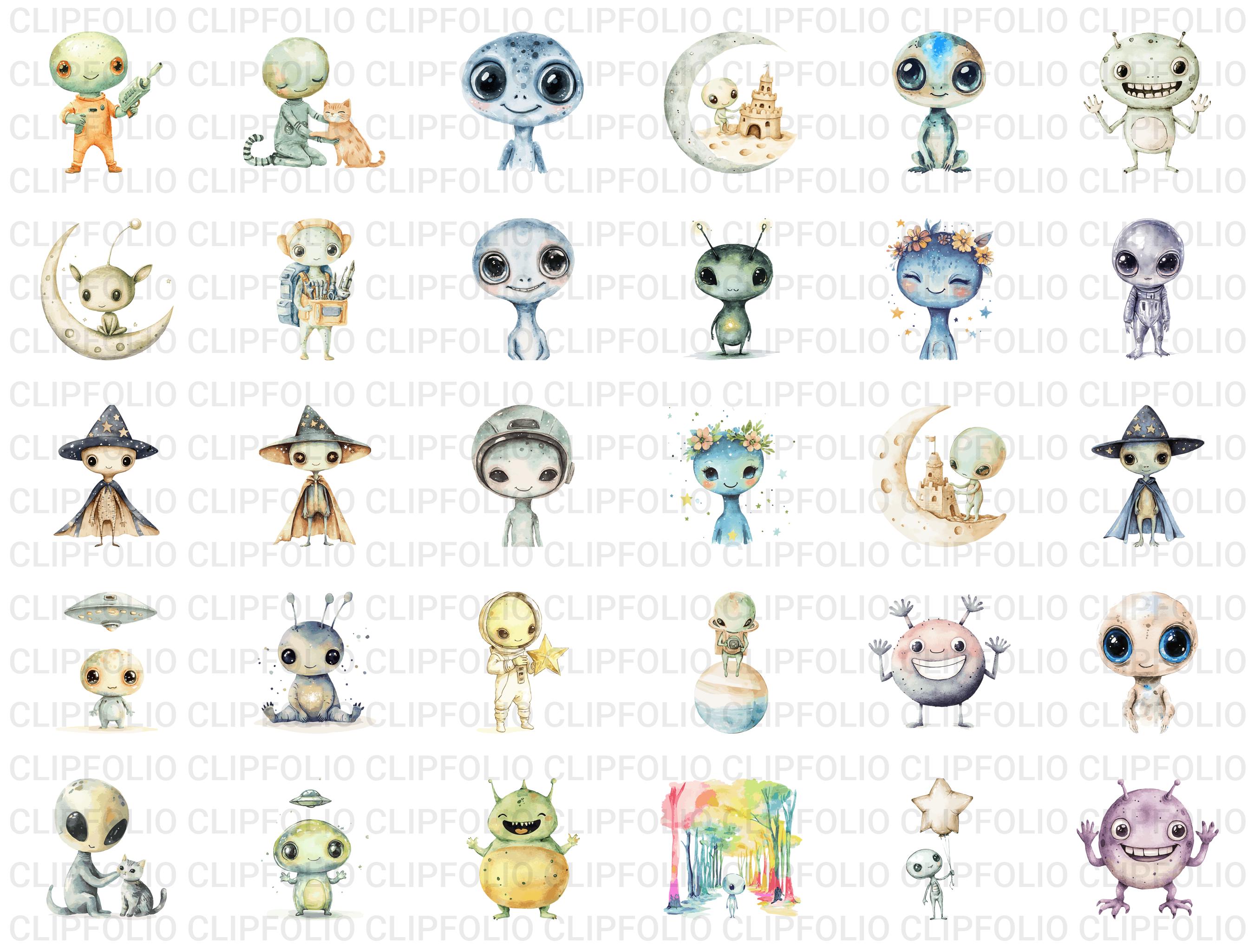 Alien Clipart Bundle – 116 Designs , SVG & PNG , Sci-fi and ...