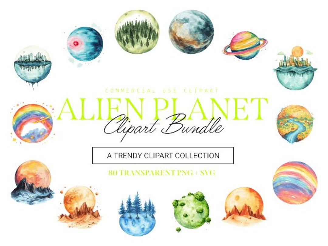 Alien Planet Clipart Bundle – 80 Designs, SVG & PNG, Sci-fi and ...