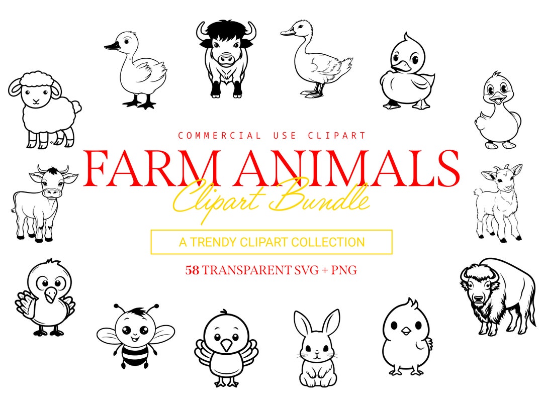 Farm Animals Clipart Bundle - 58 Designs | SVG & PNG | High Resolution ...