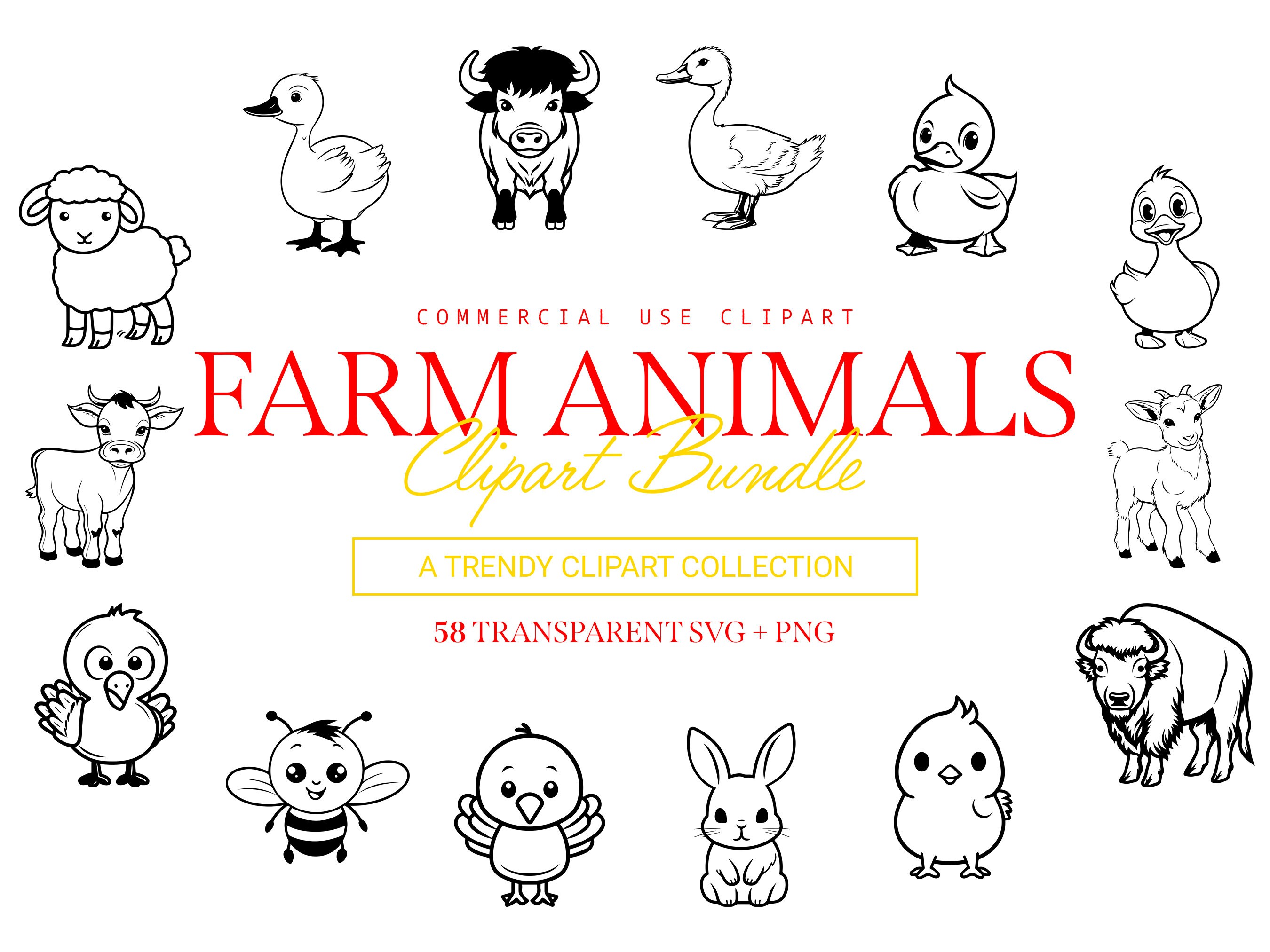 Farm Animals Clipart Bundle 58 Designs SVG & PNG High Resolution Cute ...