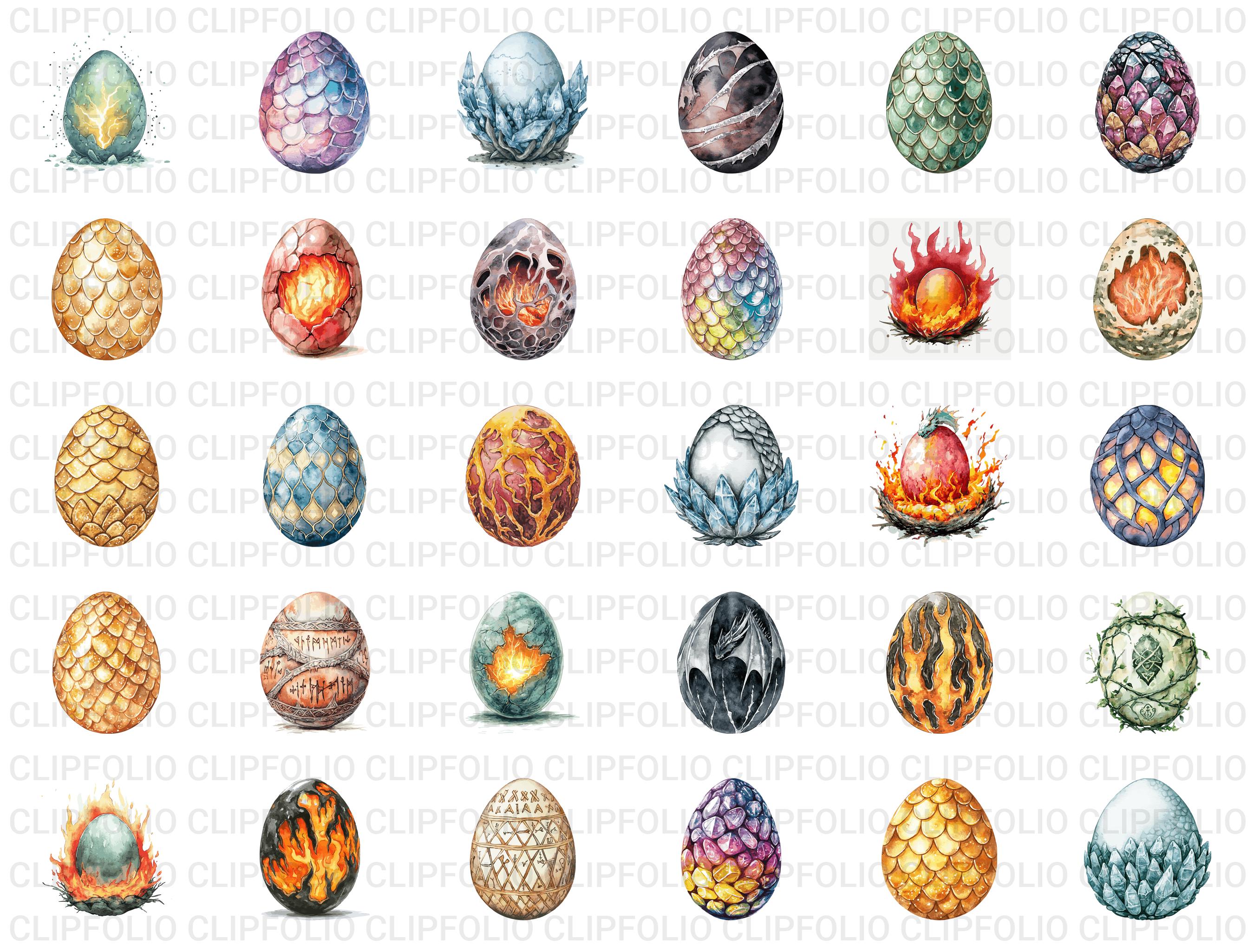Dragon Egg Clipart Bundle, 60 Designs, SVG and PNG, Fantasy and ...