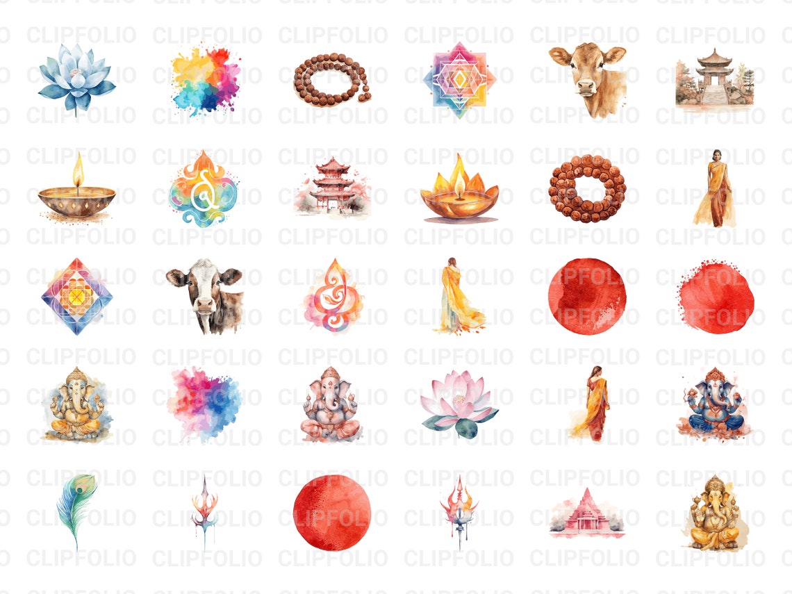 Hinduism Clipart Bundle: 52 Spiritual SVG & PNG Designs - Etsy
