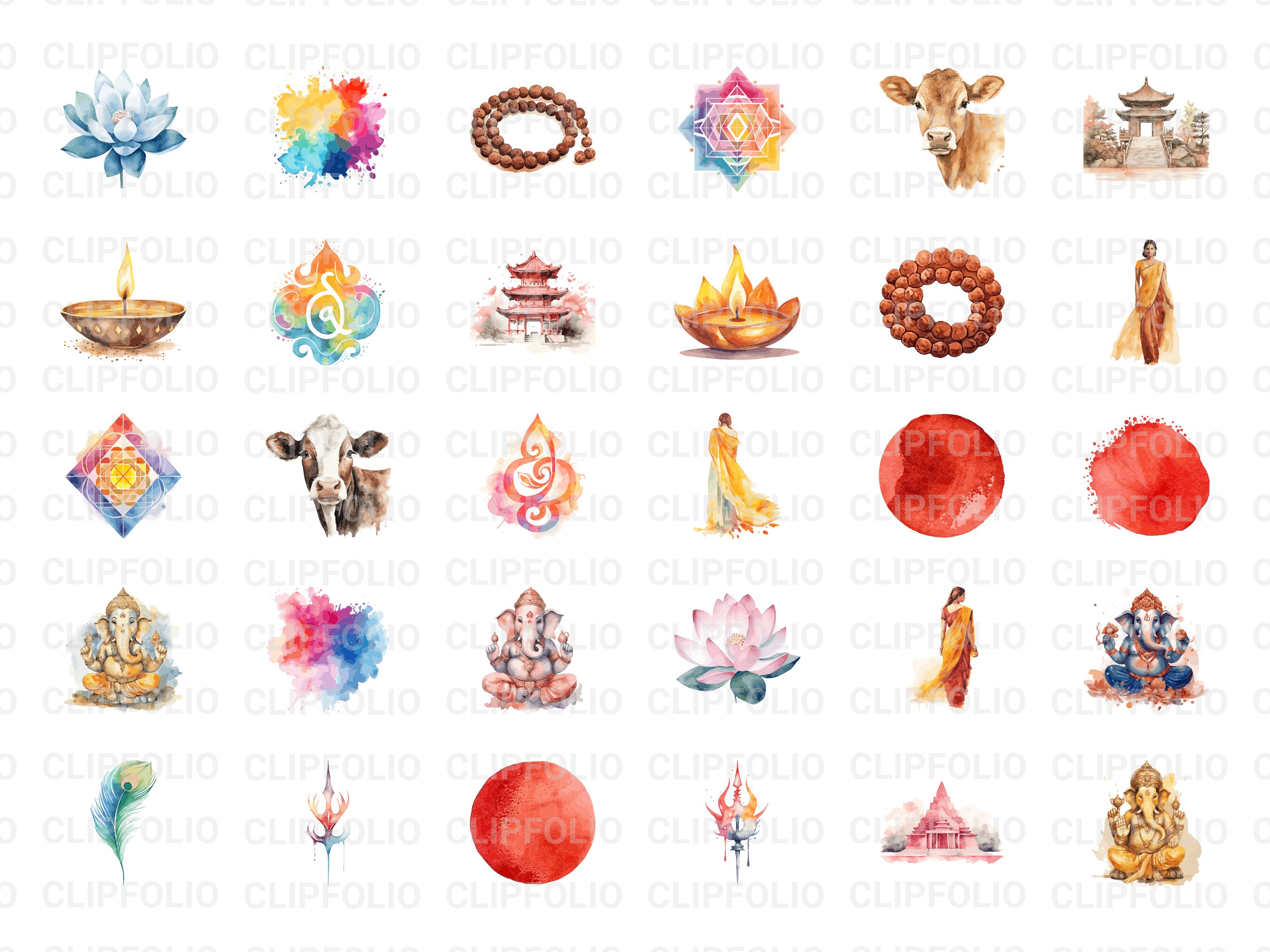Hinduism Clipart Bundle 52 Designs SVG & PNG High Resolution Spiritual ...
