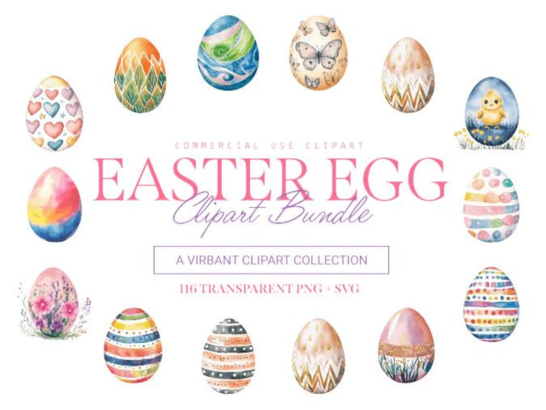 Easter Egg Clipart Bundle, 116 Designs, SVG and PNG, Festive and ...