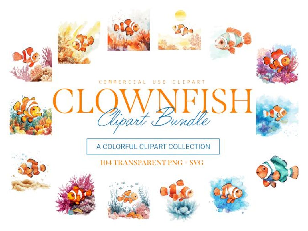 Clownfish Clipart Bundle, 104 Designs, SVG and PNG, Marine and Aquarium ...