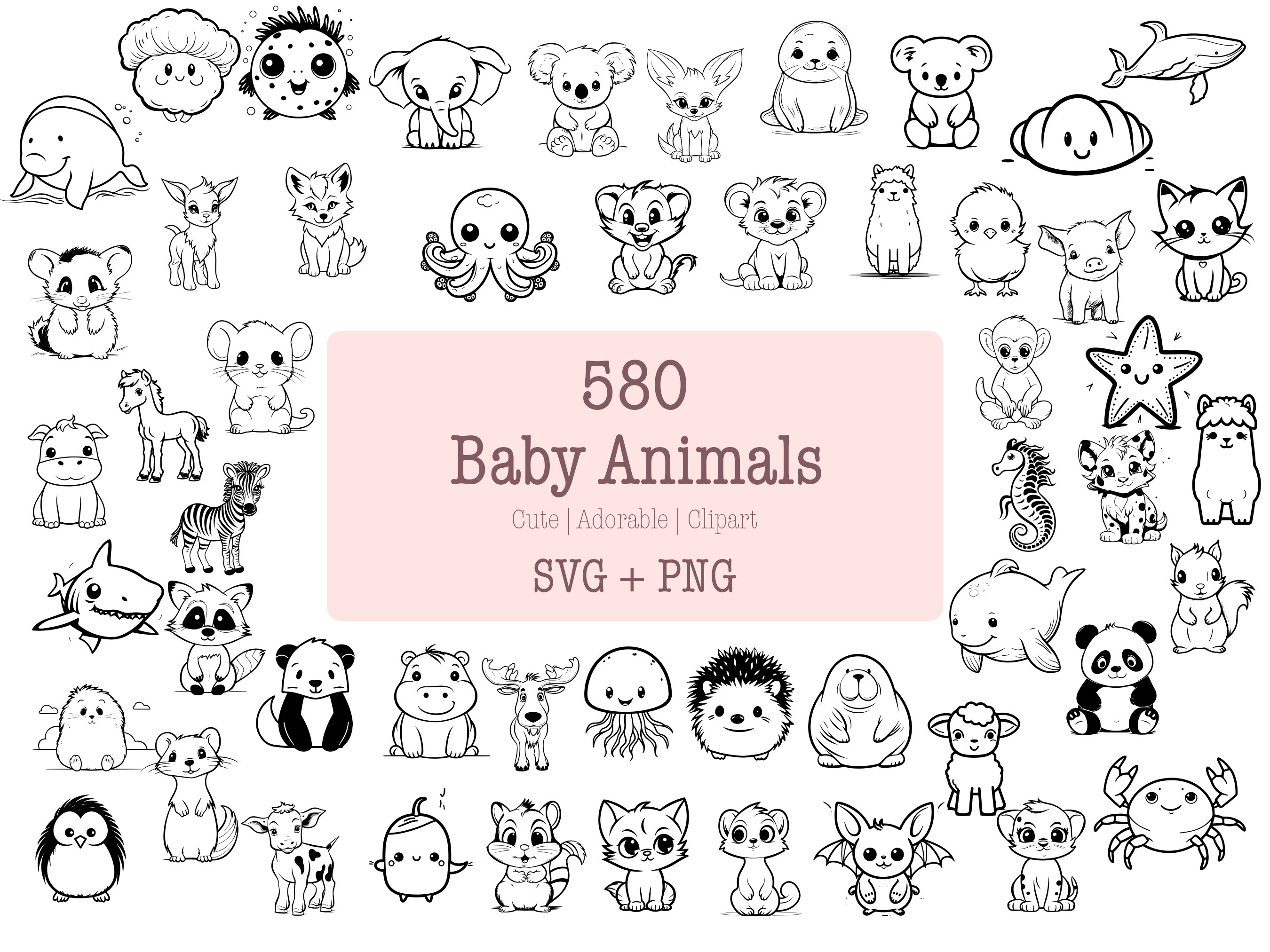 Niedliche Baby Tiere SVG & PNG Pack - 581 Designs | Kinderzimmer Dekor ...