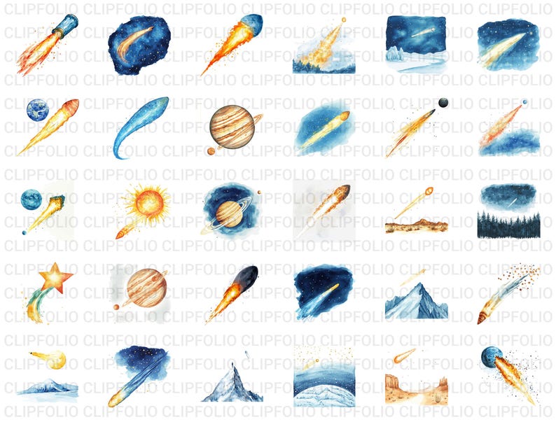 Comet Clipart Bundle, 104 Designs, SVG and PNG, Space and Sci Fi Art ...