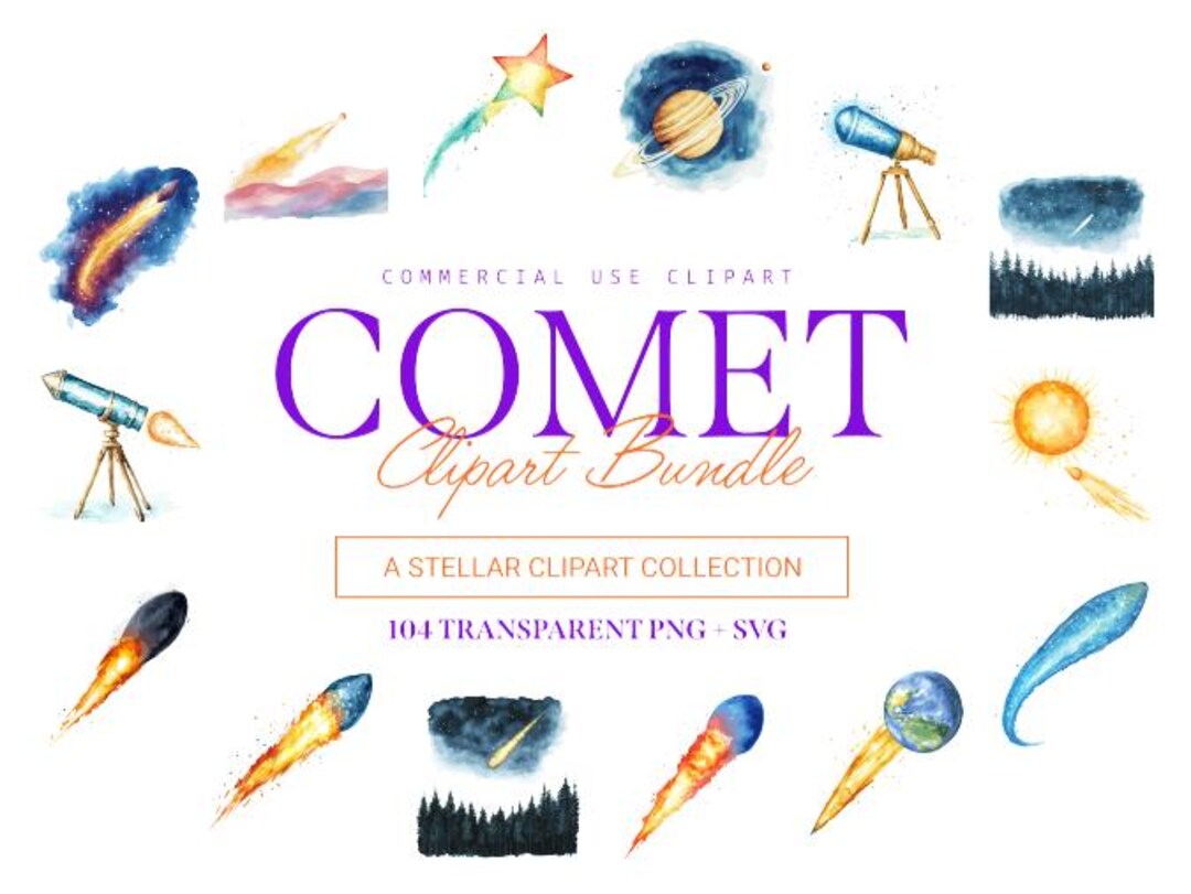 Comet Clipart Bundle, 104 Designs, SVG and PNG, Space and Sci Fi Art ...