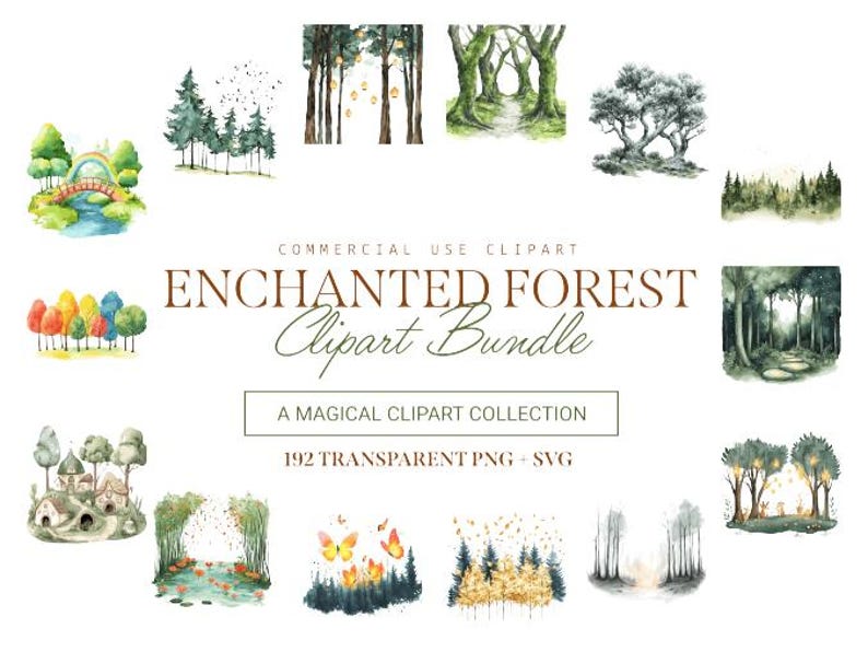Enchanted Forest Clipart Bundle, 192 Designs, SVG and PNG, Fantasy and Magical Art, Commercial ...