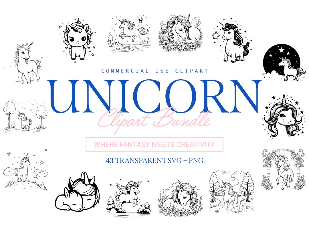 Unicorn Clipart Bundle - 43 Designs | SVG & PNG | High Resolution ...