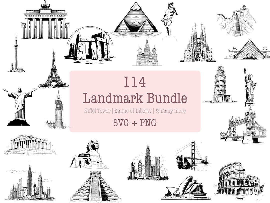 Landmark Illustration Bundle - 114 Designs | SVG and PNG | High ...