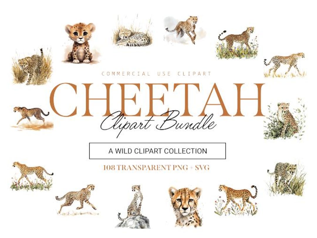 Cheetah Clipart Bundle: 108 Wild Animal Designs (SVG & PNG) - Etsy UK