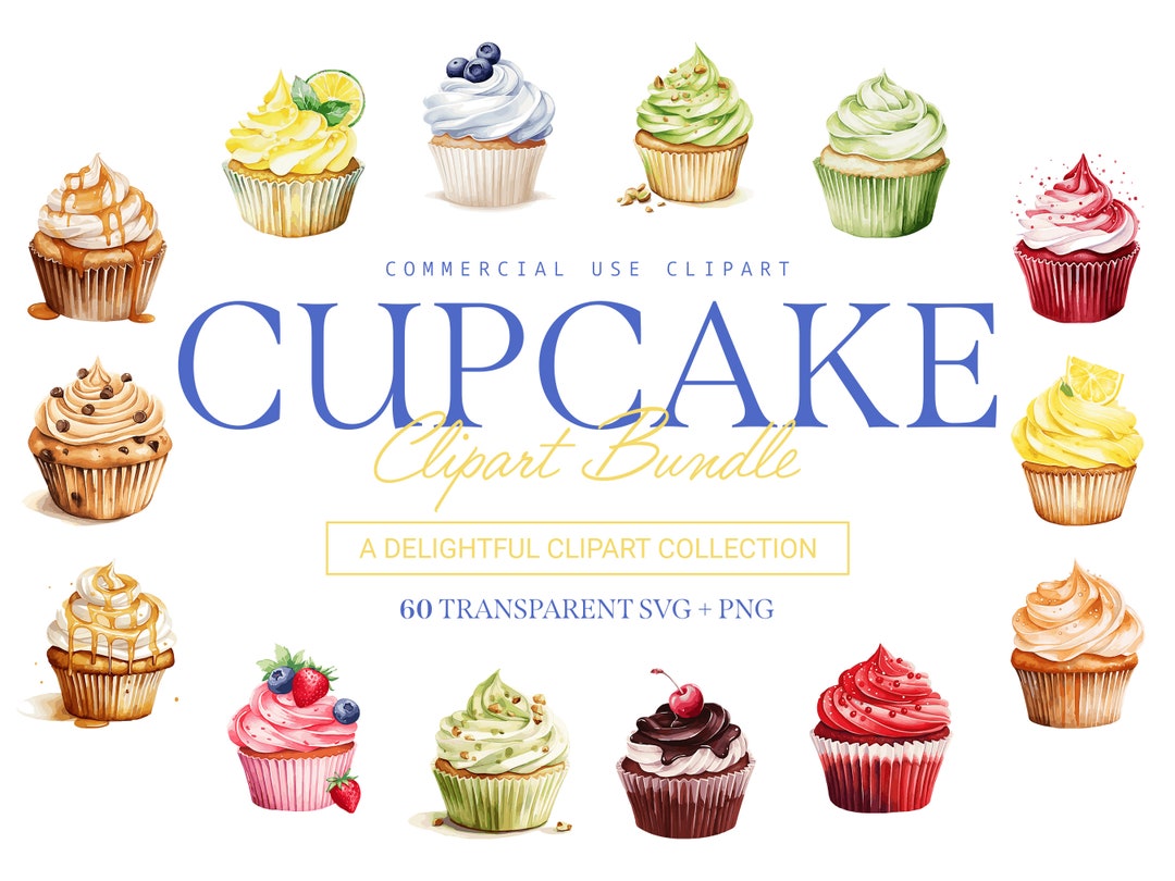 Cupcake Clipart Bundle - 60 Designs | SVG & PNG | High Resolution ...