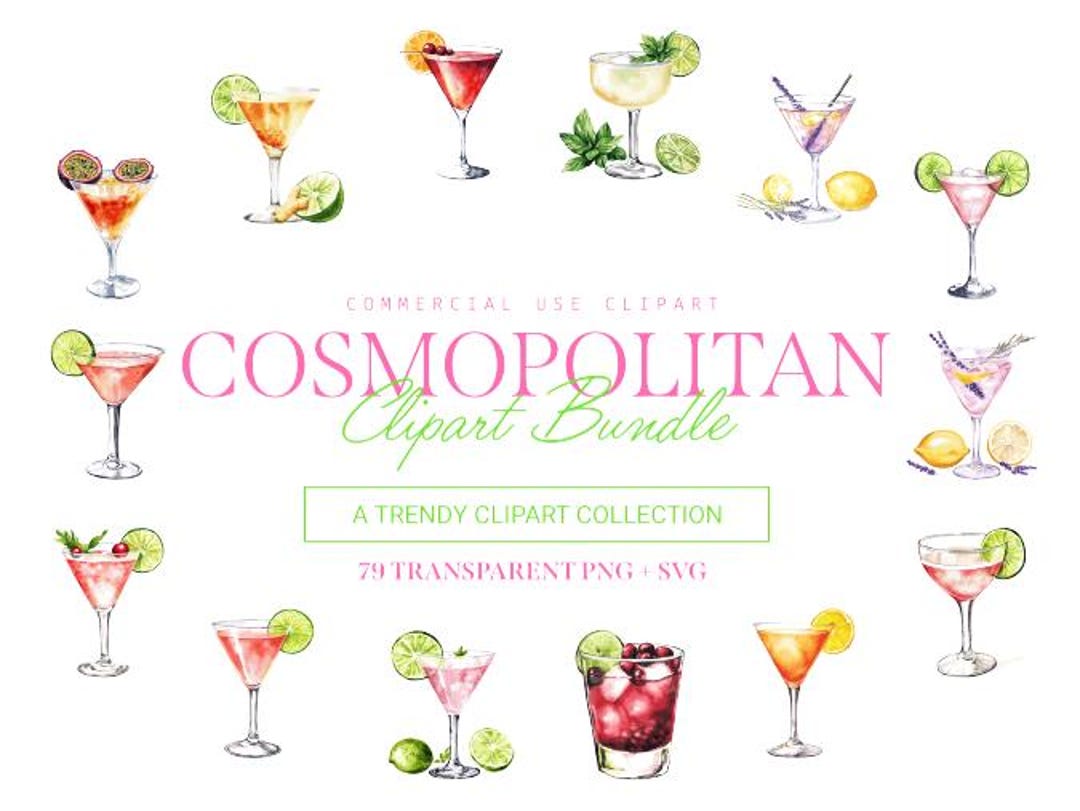 Cosmopolitan Clipart Bundle, 79 Designs, SVG and PNG, Cocktail and ...