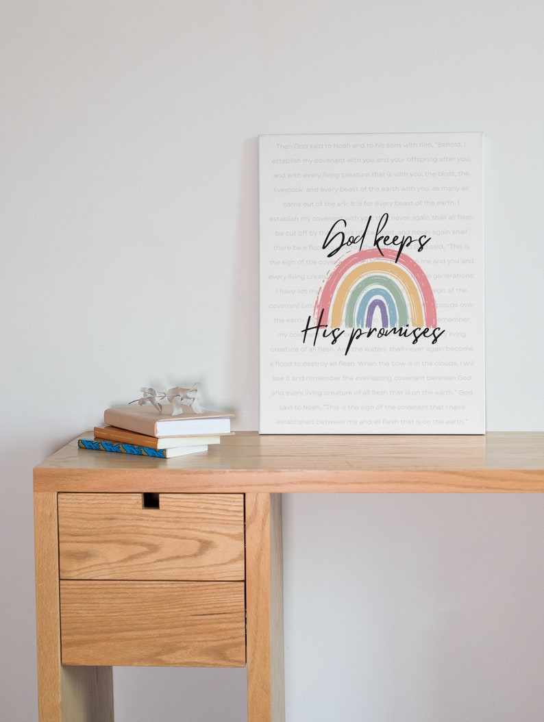 God Keeps His Promises | Rainbow Decor | Noahic Covenant | Bible Verse ...
