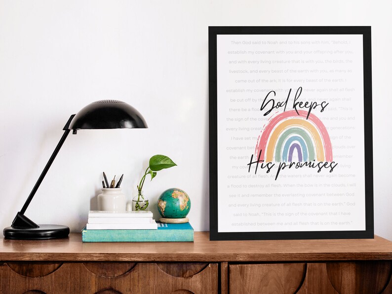 God Keeps His Promises | Rainbow Decor | Noahic Covenant | Bible Verse ...