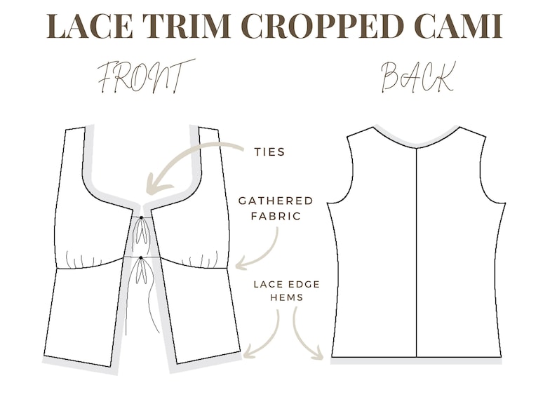 Sewing Pattern Cami Top | Lace-trimmed Top With Ties | Easy Sewing ...