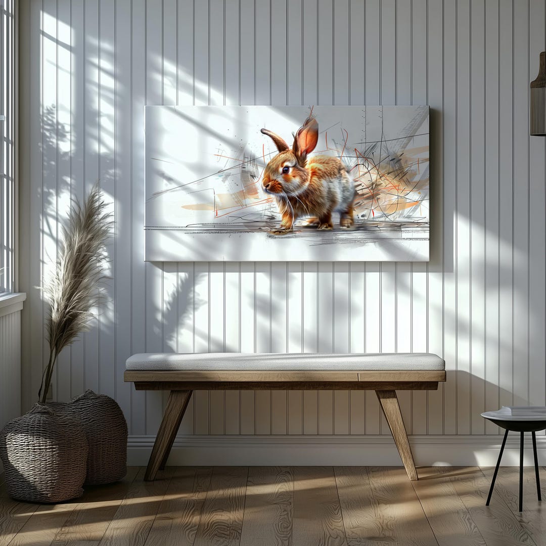 Colorful Drawing of Rabbit Art Print Gift for Wild Animal Lovers Modern ...