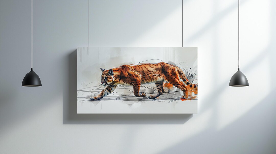 Colorful Drawing of Puma Print Gift for Wild Animal Lovers Modern Wall ...