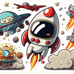 Retro Spaceship Clipart - Etsy