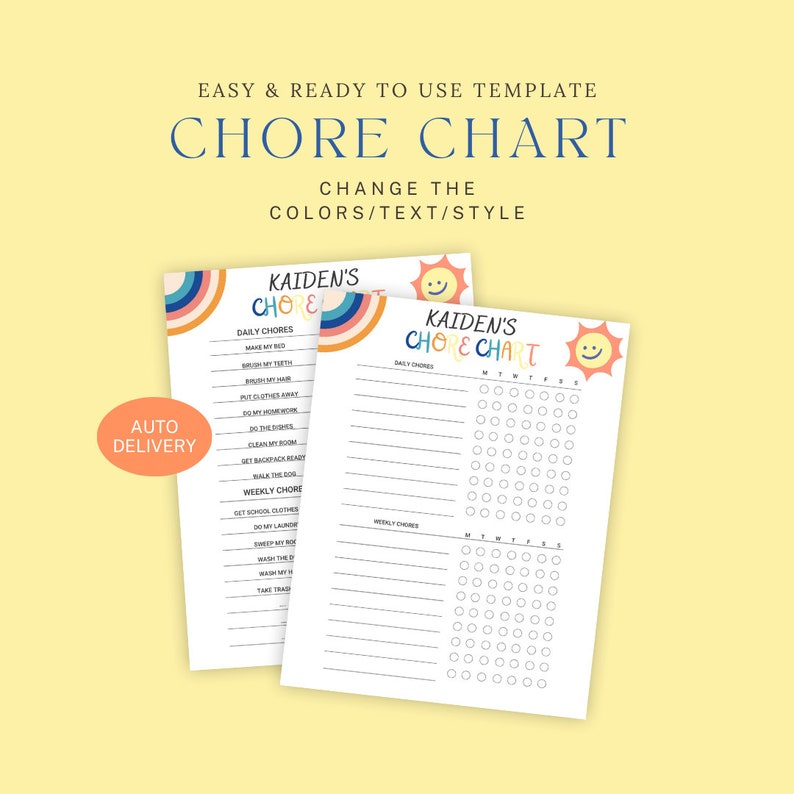 Printable/editable Chore Chart - Etsy