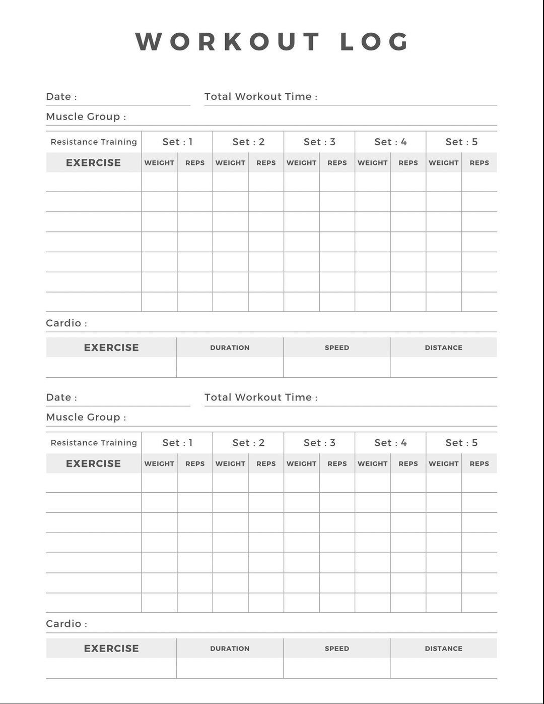 Workout Log *instant Download* - Etsy