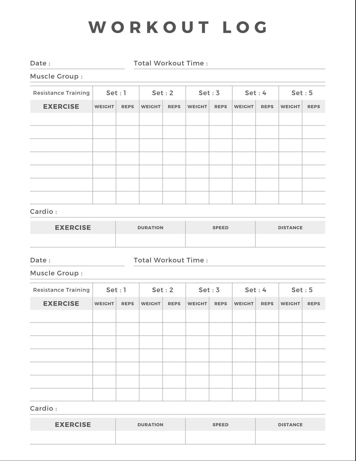 Workout Log *instant Download* - Etsy