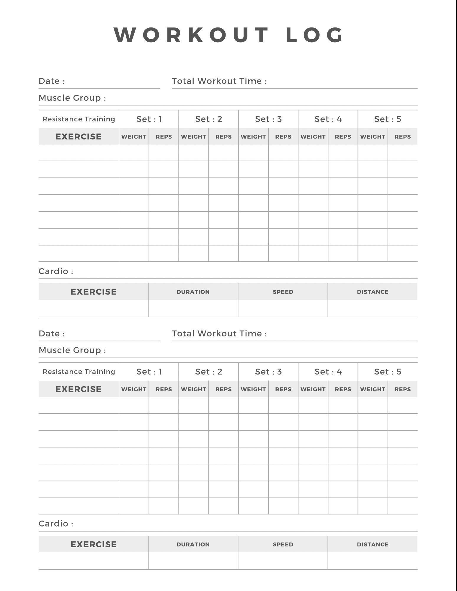 Workout Log *instant Download* - Etsy