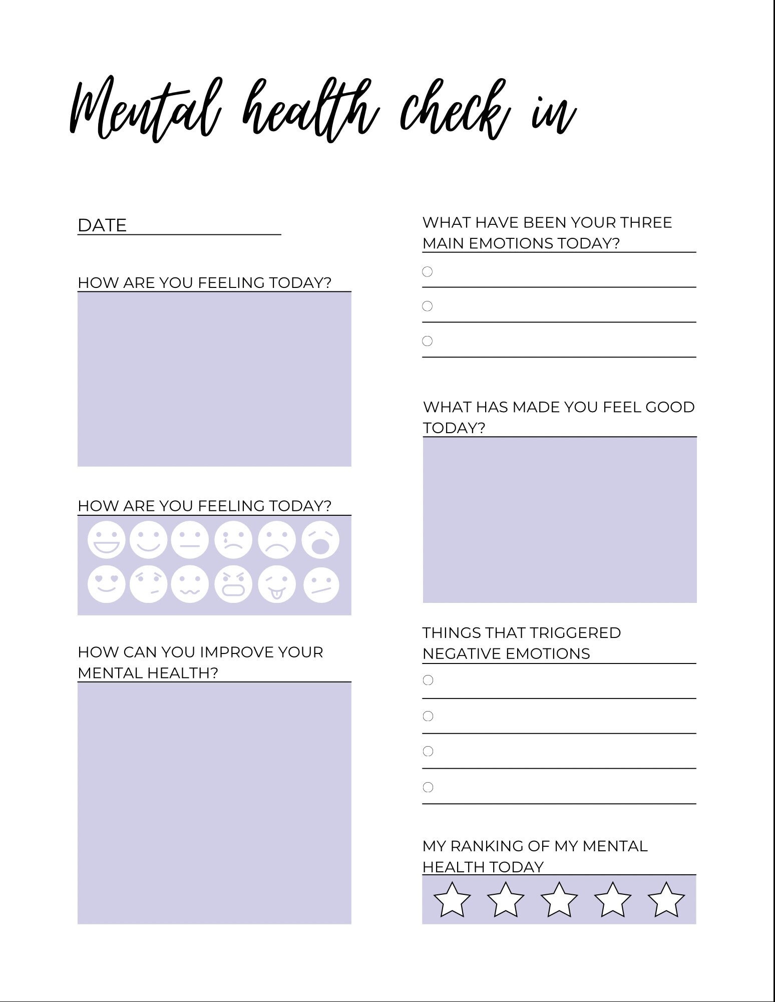 Daily Mental Health Check in *instant Download* - Etsy
