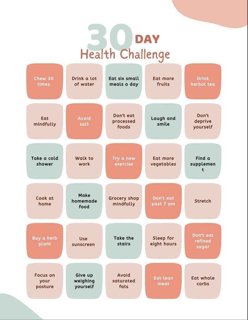 30 Day Health Challenge *instant Download* - Etsy